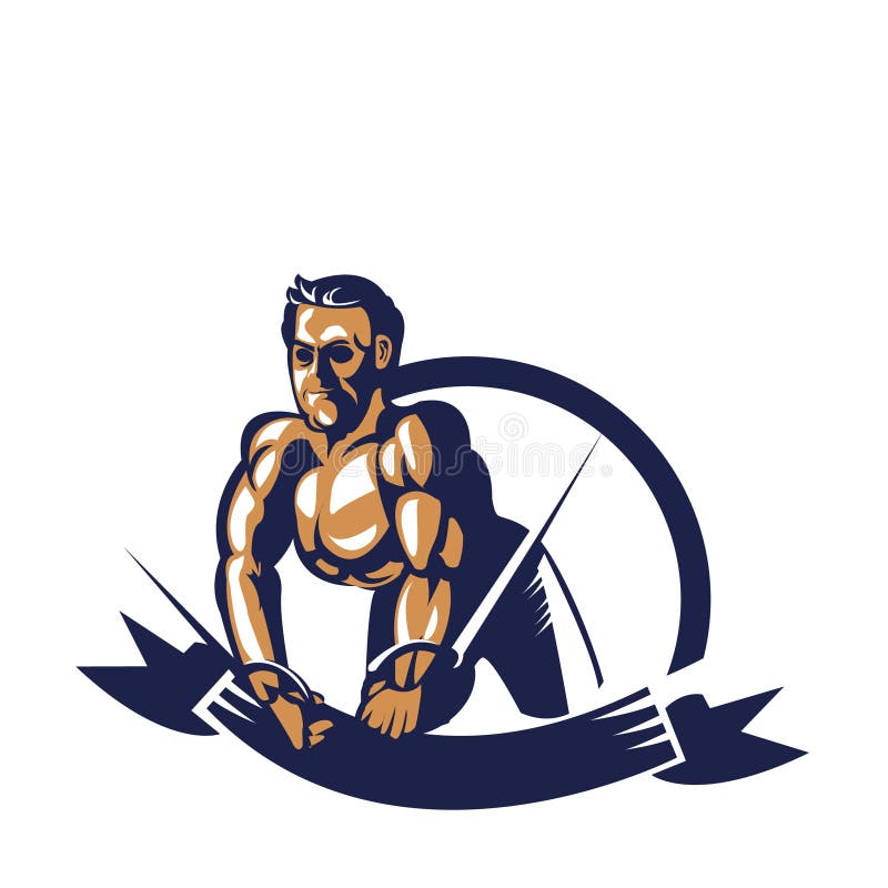 Bodybuilder Pulling Cable Extension Poster. Vector Illustration ...