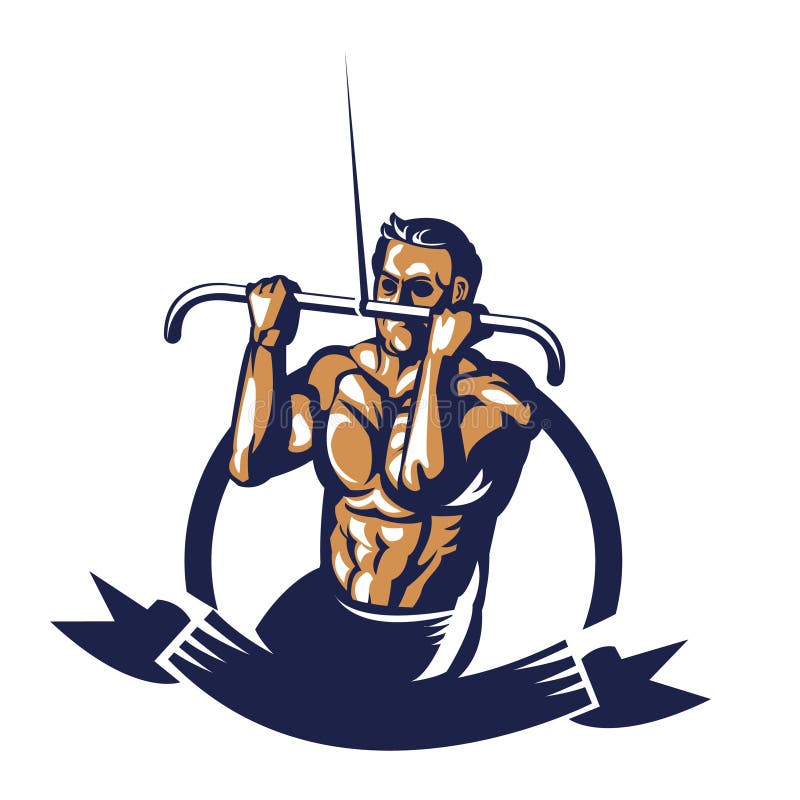 Bodybuilder Pulling Cable Extension Poster. Vector Illustration ...