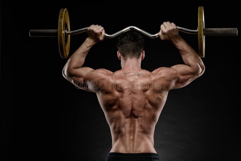 Bodybuilder Showing His Back and Biceps Muscles Stock Image - Image of ...