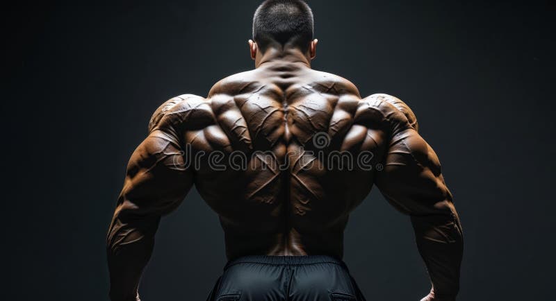 Bodybuilder Showing His Back Muscles in Dark Studio. Stock Photo ...