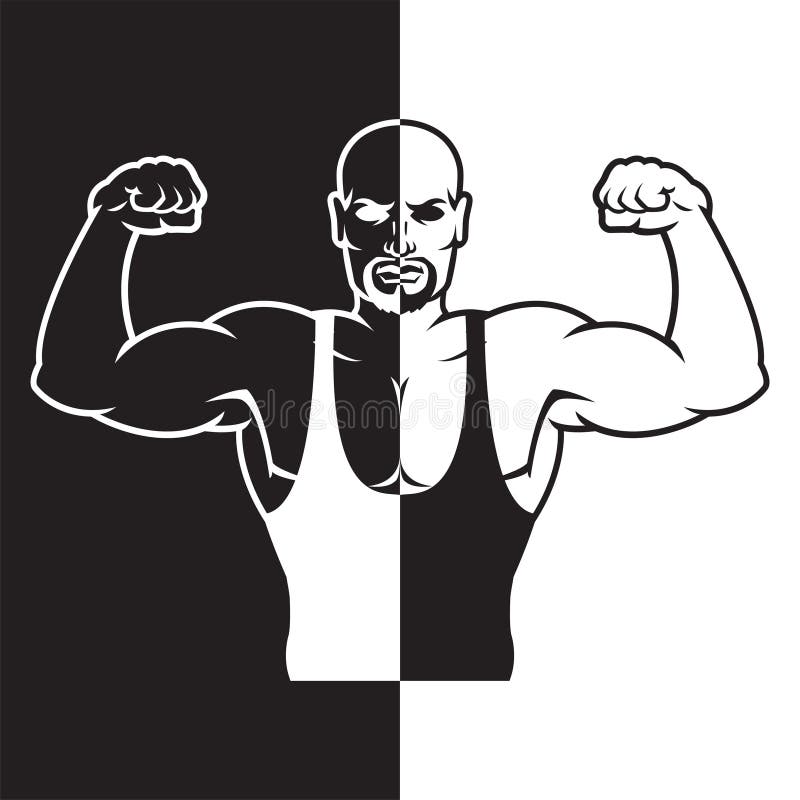 Bodybuilder Strong Man. Outline Silhouette. Design Element. Vector ...
