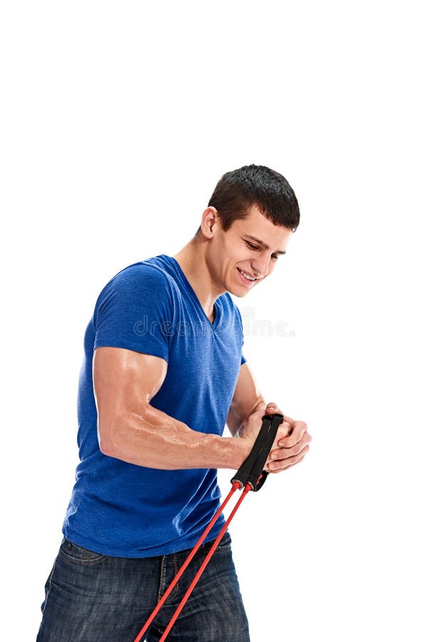 Bodybuilder Training with Expander Stock Image - Image of isolated ...