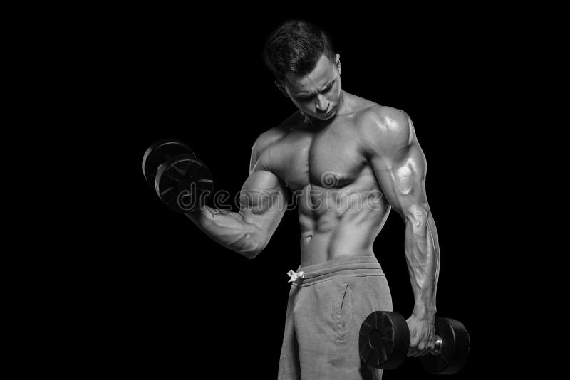 Young Handsome Man, Athlete, Bodybuilder, Weightlifter. Doing Ex Stock ...