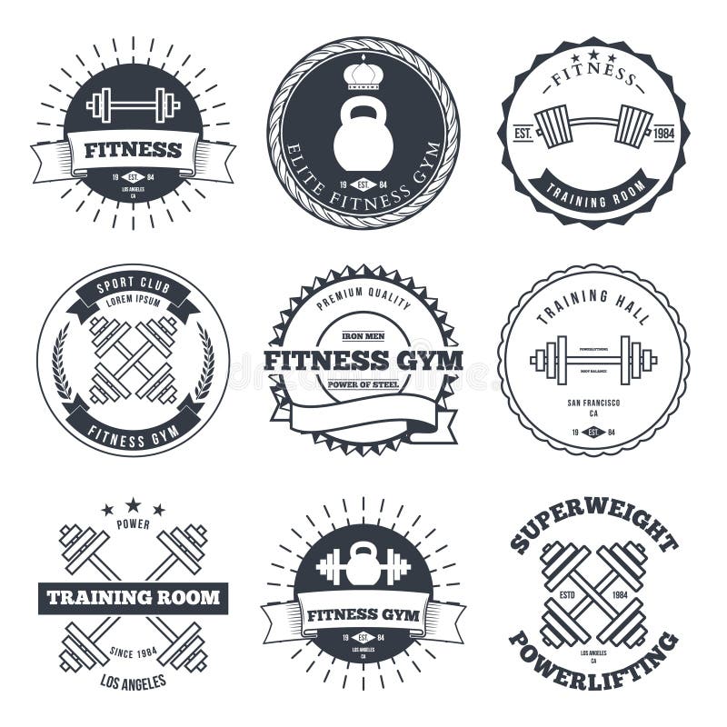 Bodybuilding and Fitness Gym Logos. Label and Emblems Design Elements ...