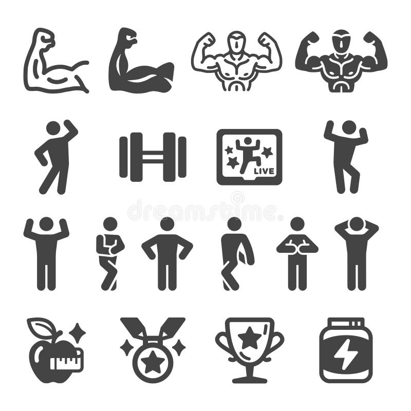 Bodybuilding icon set stock vector. Illustration of posture - 156728754