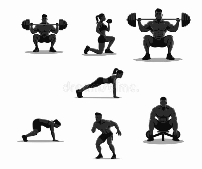 Bodybuilding silhouettes. stock vector. Illustration of practice ...