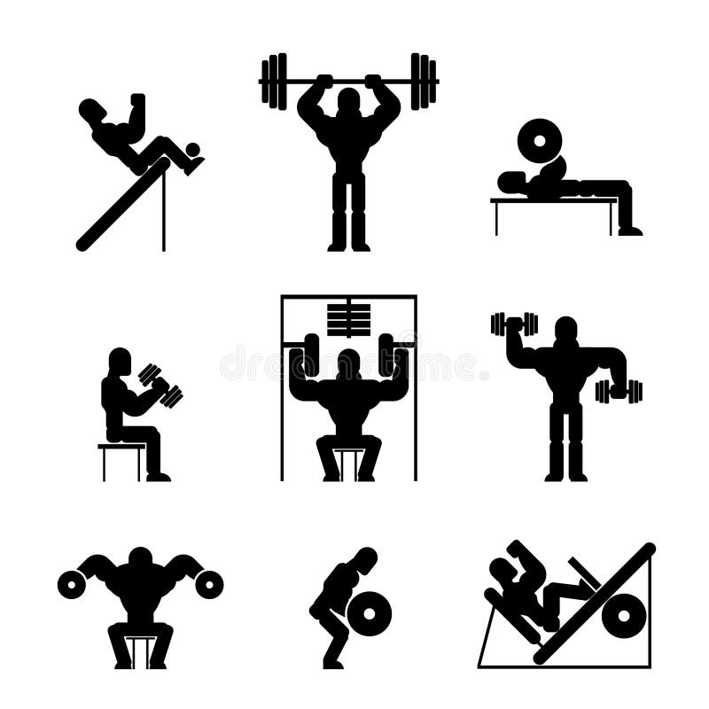 Bodybuilding and Weightlifting Icons Stock Vector - Illustration of ...
