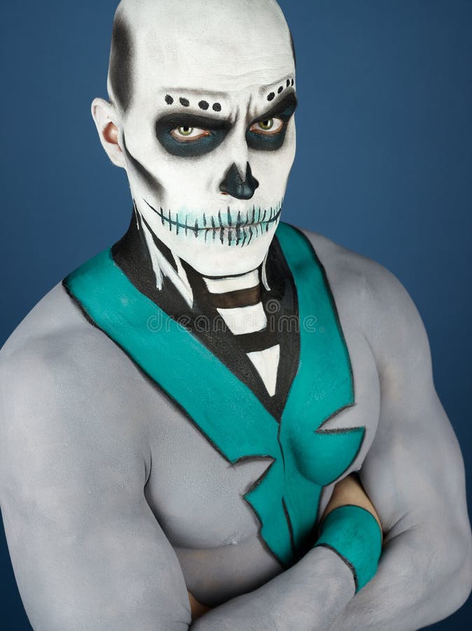 Bodypainted male stock image. Image of muscle, blue, handsome - 52525713