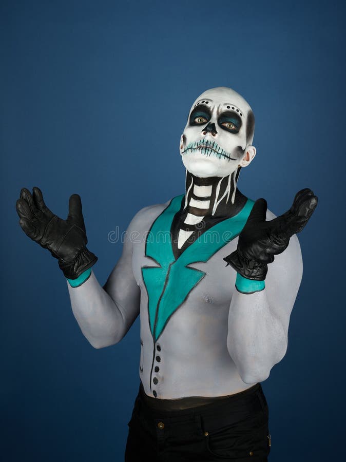 Bodypainted male stock image. Image of muscle, blue, handsome - 52525713