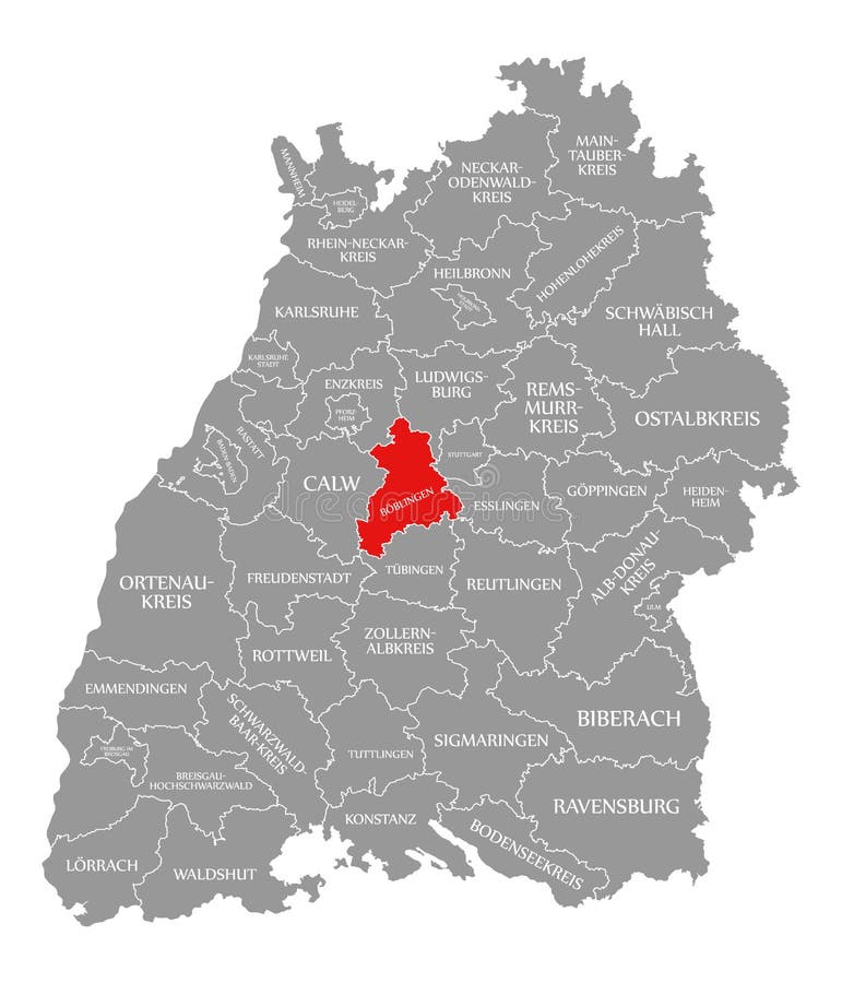 Boeblingen County Red Highlighted in Map of Baden Wuerttemberg Germany ...