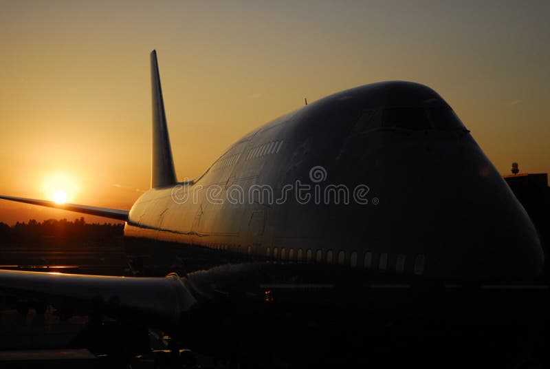 Boeing-747 at sunset stock image. Image of evening, airplane - 4518197