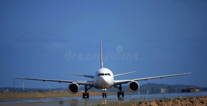 Boeing 767 jet head on stock photo. Image of blue, plane - 7790426