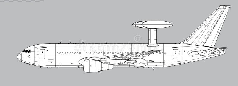 Boeing E-767 AWACS. Vector Drawing of Airborne Warning and Control ...