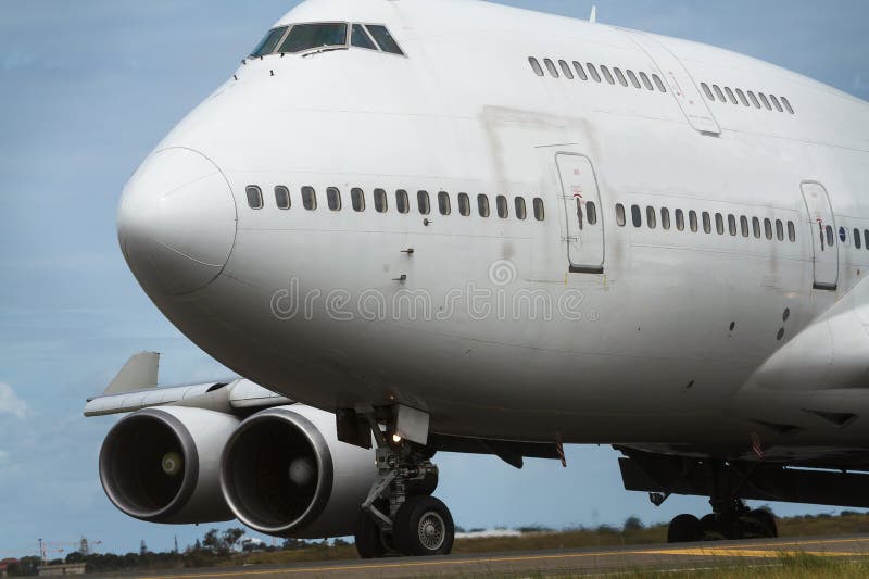Boeing 747 Jumbo Jet Landing on Runway. Stock Image - Image of airport ...
