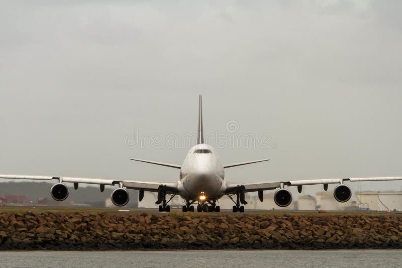 Boeing 747 Jumbo Jet in Front View Stock Image - Image of large, jumbo ...