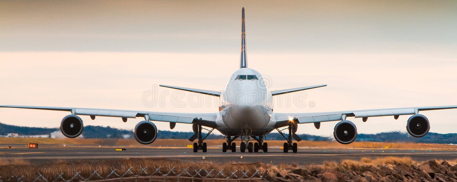 Boeing 747 Jumbo Jet Landing on Runway. Stock Image - Image of airport ...