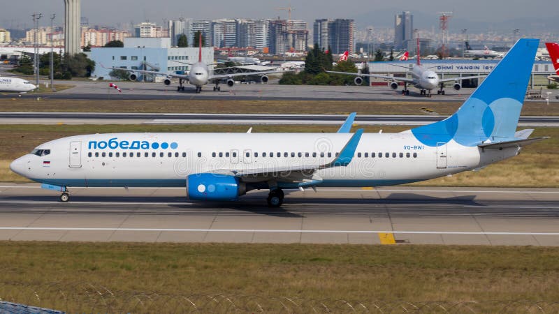 Pobeda Airlines B737 editorial photography. Image of takeoff - 220605517