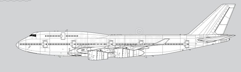 Boeing 747-400. Vector Drawing of Wide-body Long-range, Jetliner Stock ...