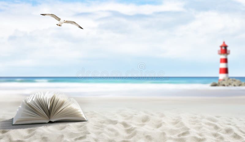 Boek Op Het Strand Met Wit Zand. Achtergrond Voor Banner Stock ...