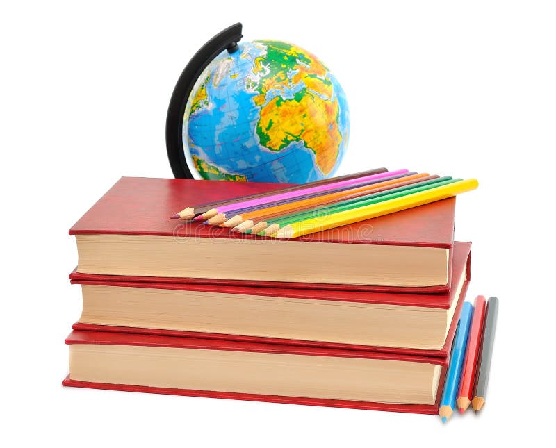 Boeken, potloden en Bol stock afbeelding. Image of universiteit - 26097121