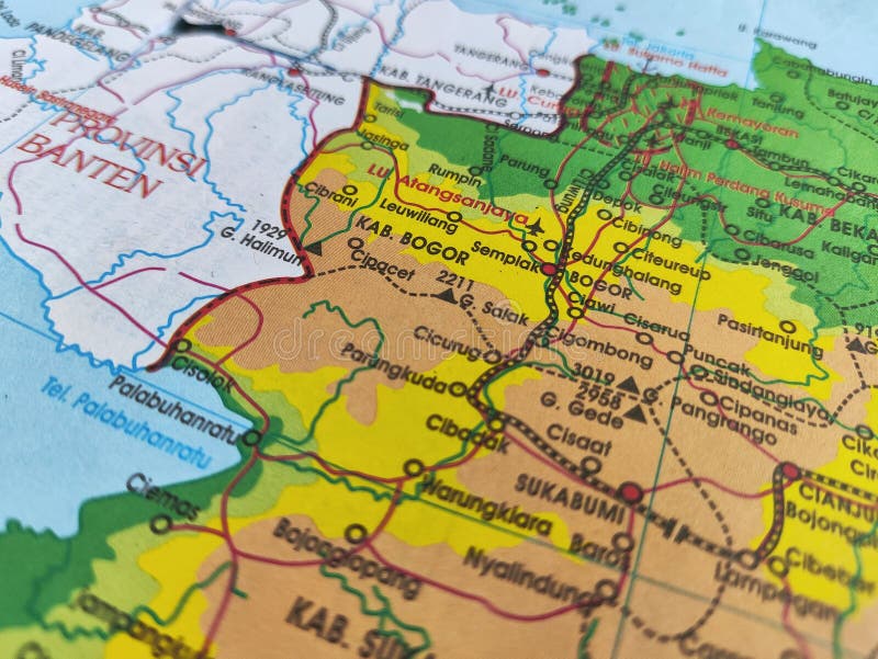 Bogor Map and Major Cities Around it on Physical Map Stock Photo ...