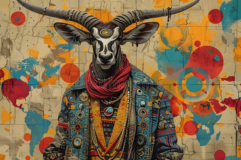 Bohemian Antelope in a Vibrant Human Outfit, Comic Book Style Stock ...