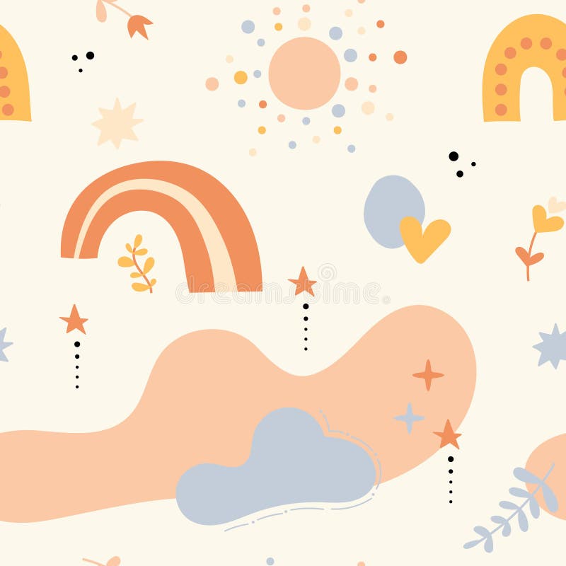 Bohemian Baby Pattern. Seamless Baby Pattern in Boho Style. Stock ...