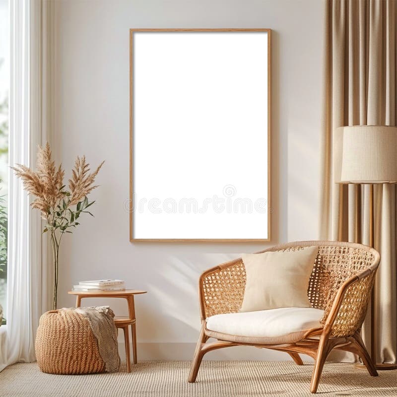 Bohemian Chic Interior Design Mockup with Empty Frame Stock ...