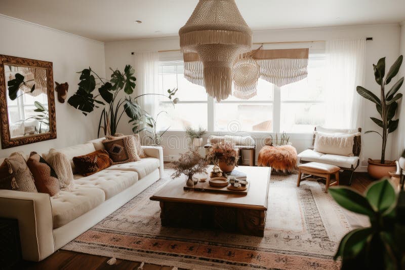 A Bohemian Home with Neutral Interior Elements, Soft Textures and Rich ...