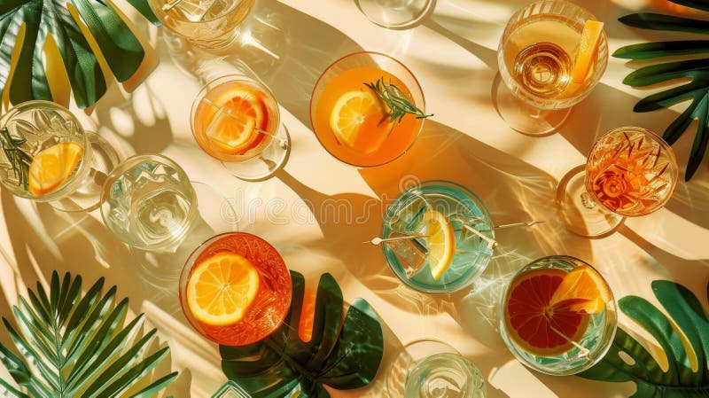 Bohemian Layout Pattern of Floating Cocktail Glasses Stock Illustration ...