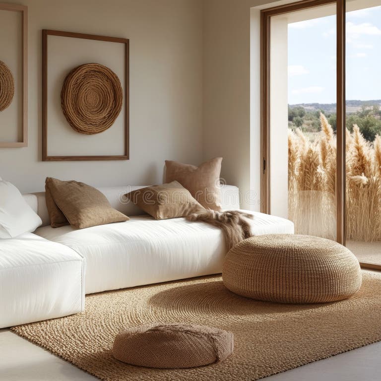 Bohemian Rustic Living Room Style with a Plain Canvas Stock Photo ...