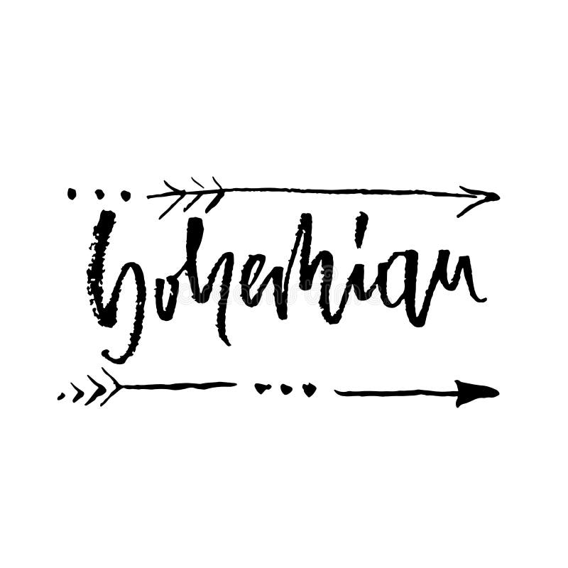 Bohemian Style. Dry Brush Lettering. Vector Illustration. Stock Vector ...