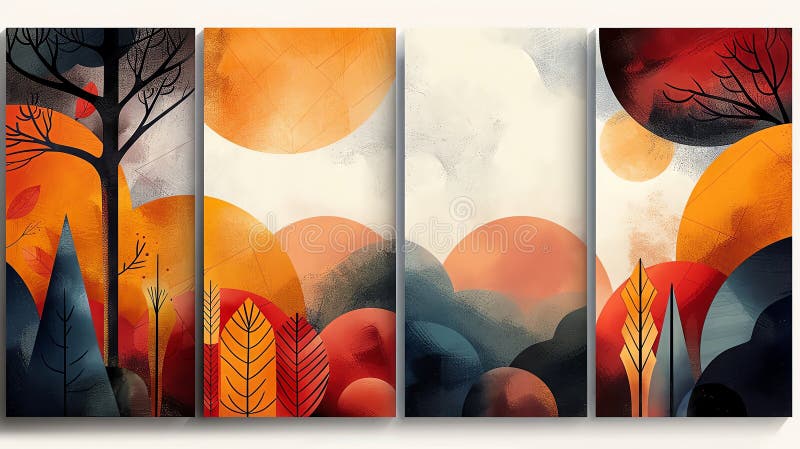 Boho Abstract Hand-drawn , Art Collection, Flat Design Illustration ...