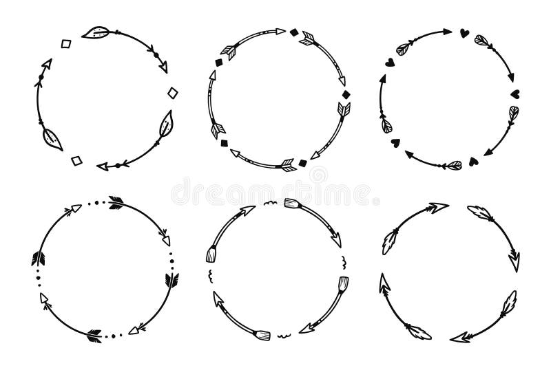 Boho Arrow Circle Frame Set. Hand Drawn Doodle African, Aztec Rustic ...