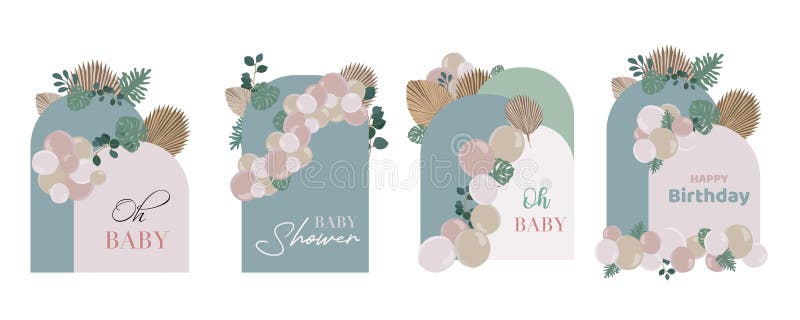 Boho Backdrop Element Object with Balloons and Paper Palm Leaves Stock ...