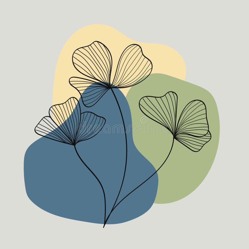 Boho Botanical Art Illustration, Beige ,blue and Green Abstract Line ...