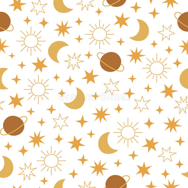 Boho Celestial Seamless Pattern with Stars, Planet, Moon and Sun ...