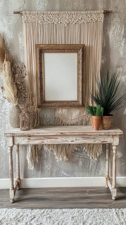 Boho Chic Entryway Decor with Macrame Wall Hanging and Distressed ...