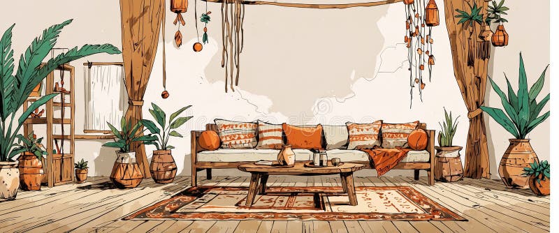 Boho Chic, Hand Drawn Background in Craft Style. Anime Style Stock ...