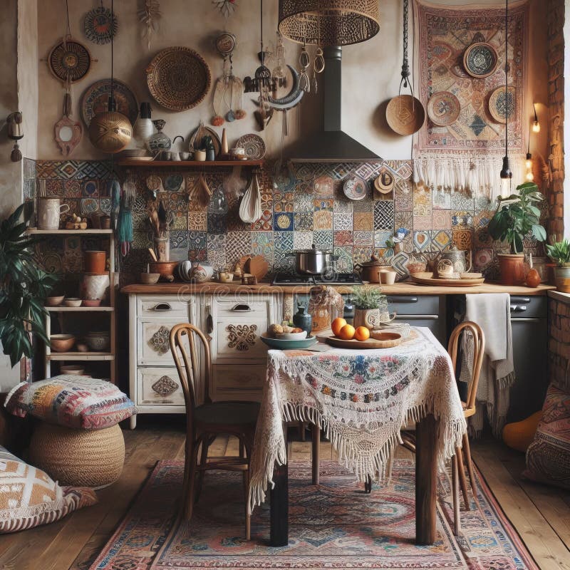 Boho Chic Kitchen a Mix of Patterns, Textures, and Co Stock Image ...