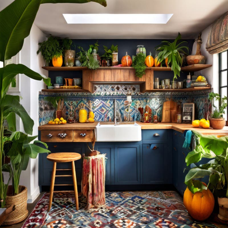 Boho Chic Kitchen a Mix of Patterns Textures and Colors for a Stock ...