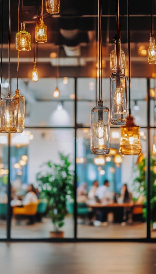 Boho Chic Office Interior Cozy Workplace with Edison String Lights and ...