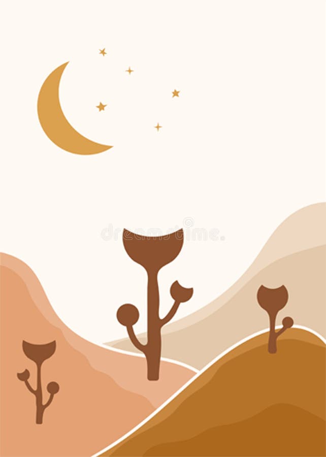 Boho Desert and Moon Abstract Home Decor Stock Vector - Illustration of ...