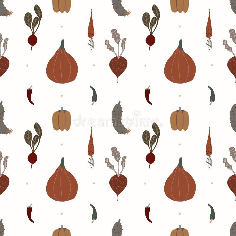 Boho Earthy Colors Vegetables Seamless Pattern on White Background ...