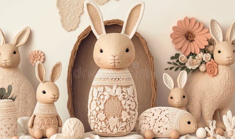 Boho Easter Bunny and Spring Flowers Bunnies Generative AI Stock ...