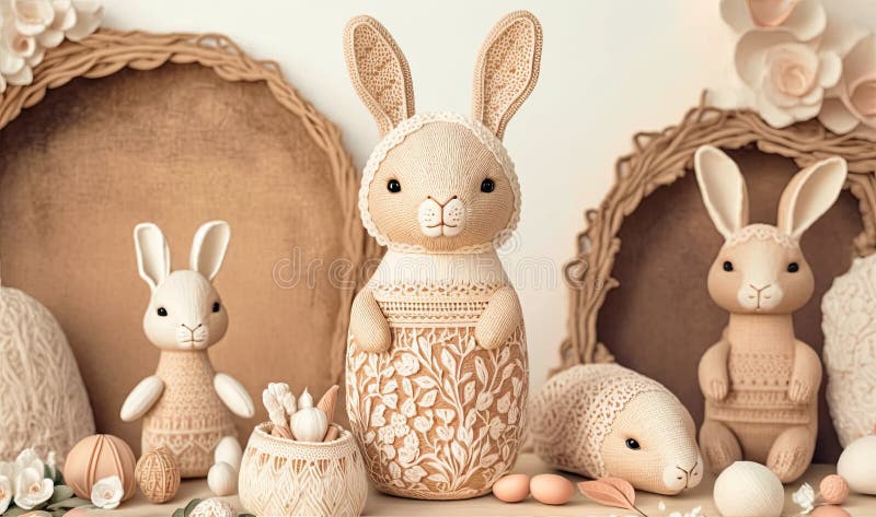 Boho Easter Bunny and Spring Flowers Bunnies Generative AI Stock Image ...