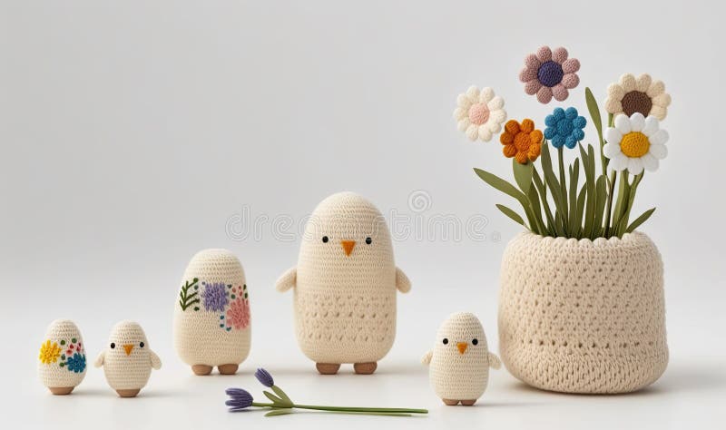 Boho Easter Chick and Spring Flowers Decoration Crochet Chicken Toy or ...