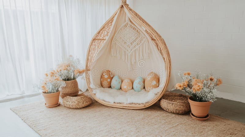 Boho Easter Decorations and Spring Decor Featuring a Macrame Swing ...