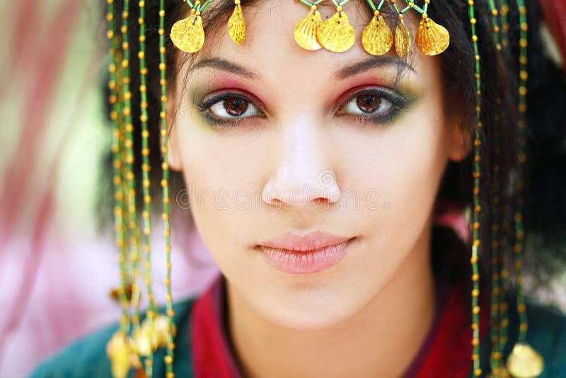 Eastern Princess with Crown. Attractive, Sensual Woman in Luxury Palace ...