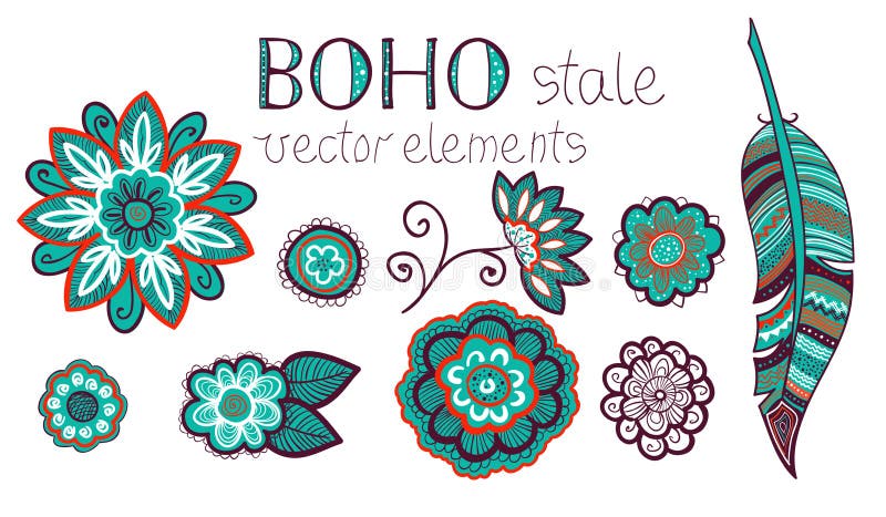 Boho elements set. stock vector. Illustration of nature - 65783300